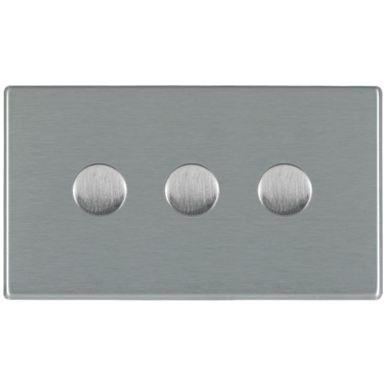 Hamilton Hartland CFX Satin Steel Effect 3 Gang 100W 2 Way Push On/Off ...