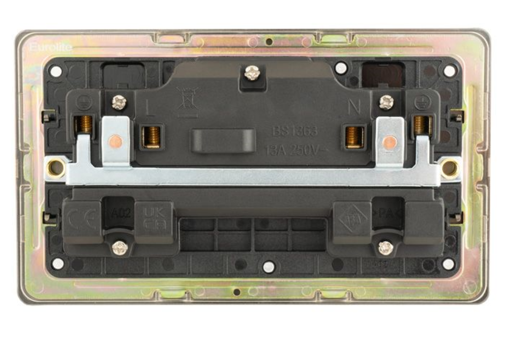 Eurolite Concealed 3mm Antique Brass 2 Gang 13A Double Pole Switched ...