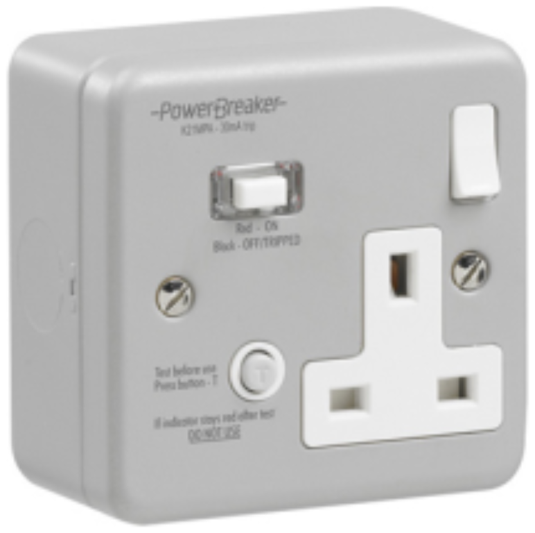 PowerBreaker Metalclad 1 Gang 13A Switched RCD Socket - Passive 10mA | UKES