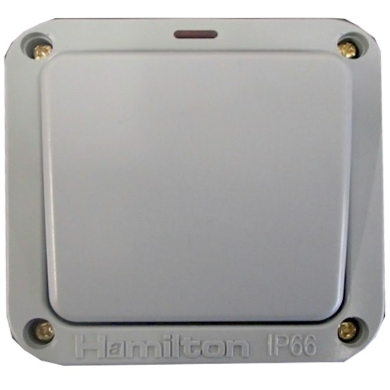 Hamilton Elemento Grey 1 Gang 20AX 2 Way IP66 Switch and Neon with Grey Rocker | UKES