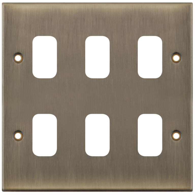 Selectric 5M GRID360 Antique Brass 6 Gang Faceplate | UKES