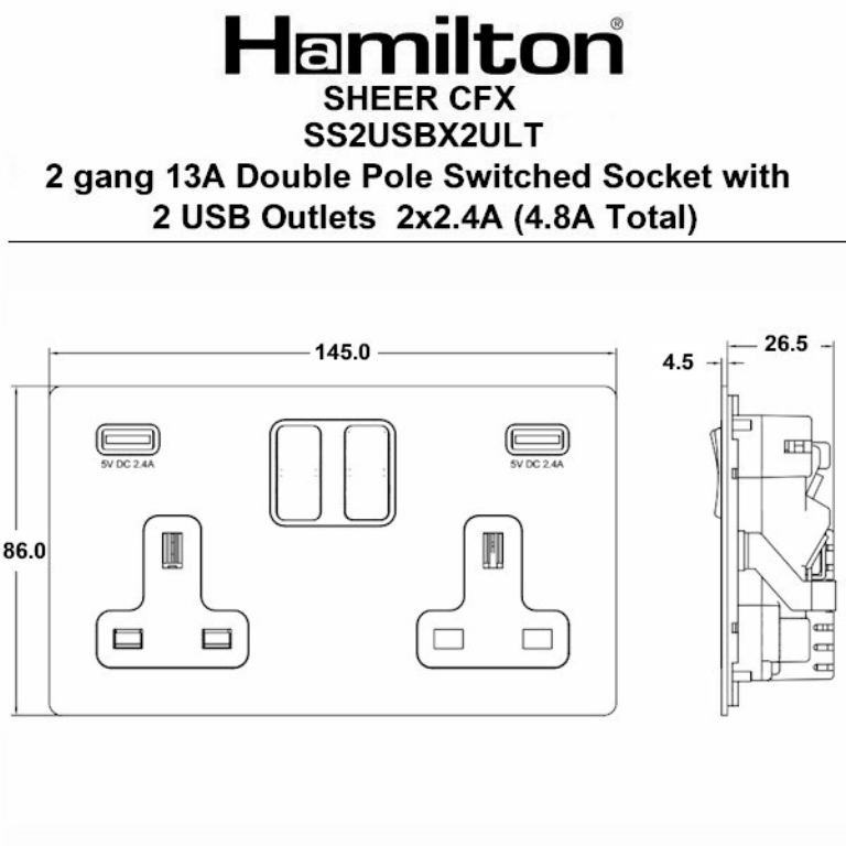 Hamilton Sheer CFX Polished Nickel 2 Gang 13A Double Pole Switched ...