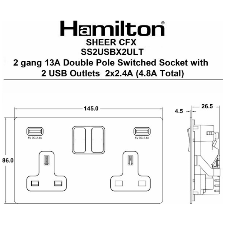 Hamilton Sheer CFX Polished Nickel 2 Gang 13A Double Pole Switched ...