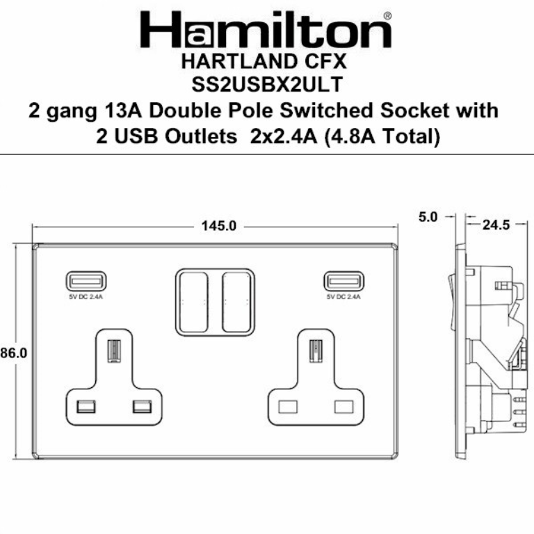Hamilton Hartland CFX Antique Brass 2 Gang 13A Double Pole Switched ...