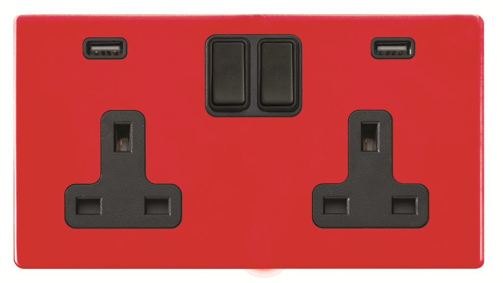 Hamilton Hartland CFX Colours Pillar Box Red 2 Gang 13A Double Pole ...