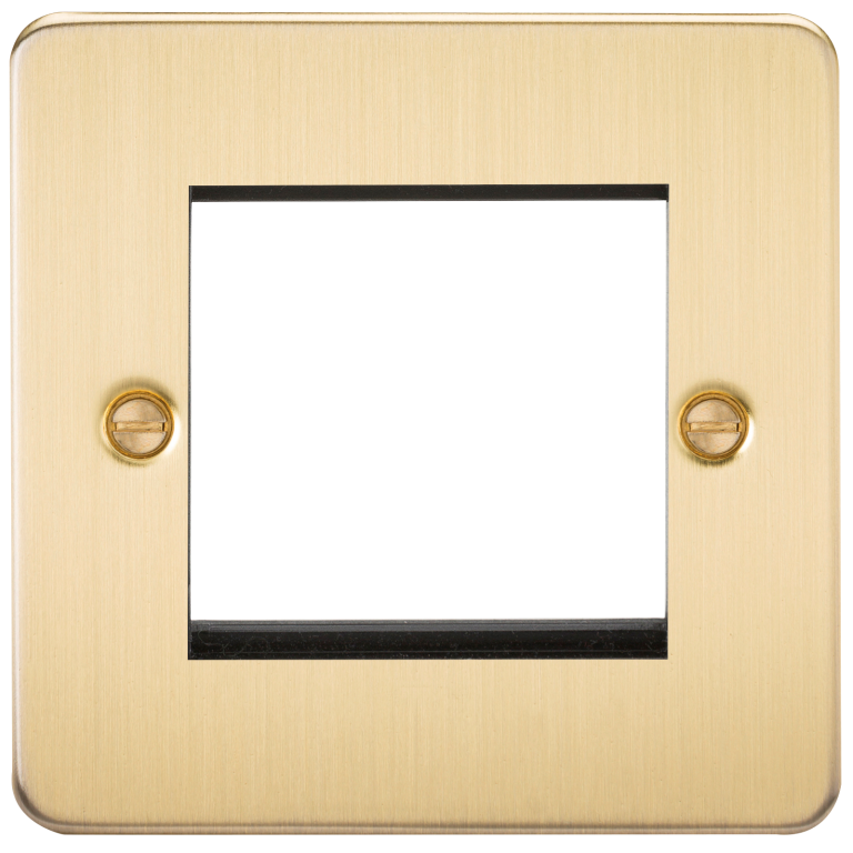 Knightsbridge Flat Plate Brushed Brass 2 Gang Modular Faceplate | UKES