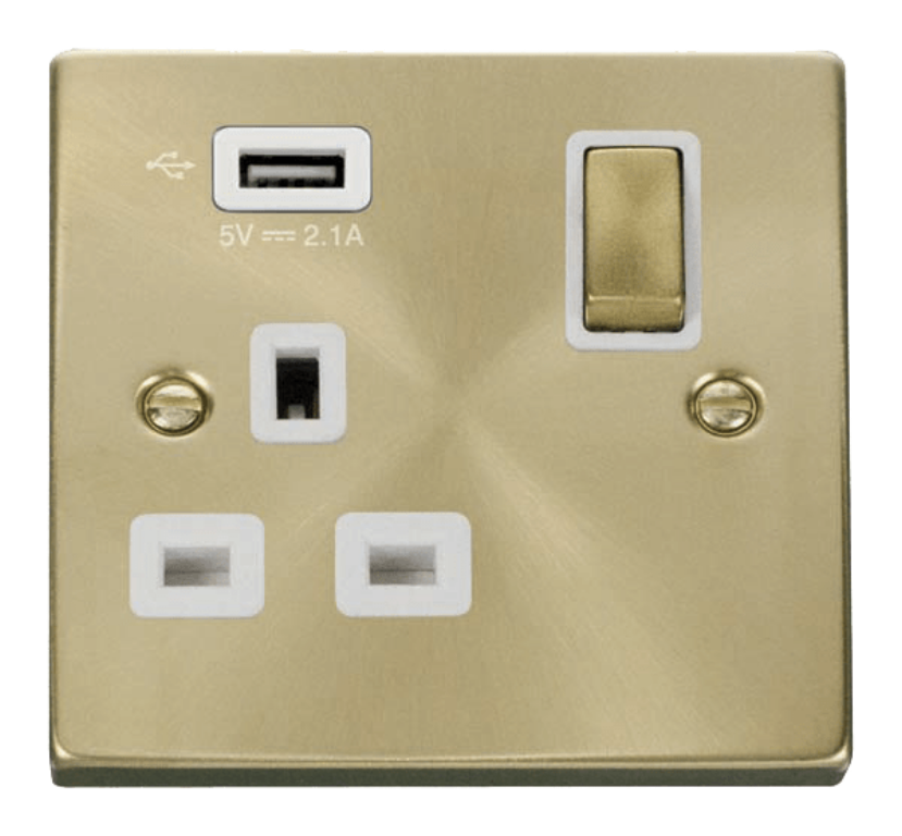 Click Deco Victorian Satin Brass 1 Gang 13A Ingot Switched Socket and 2 ...