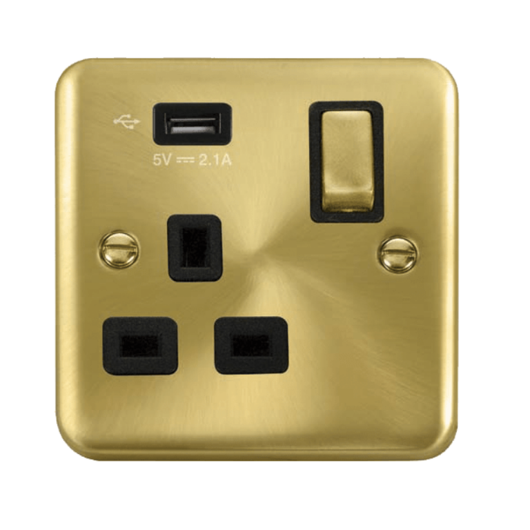 Click Deco Plus Satin Brass 1 Gang 13A Ingot Switched Socket and 2.1A ...