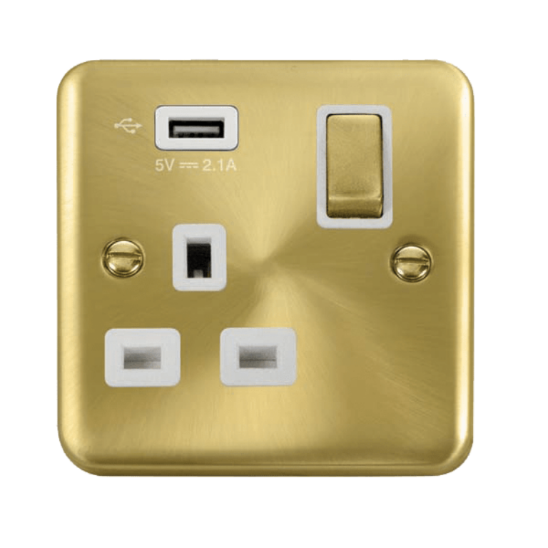 Click Deco Plus Satin Brass 1 Gang 13A Ingot Switched Socket and 2.1A ...