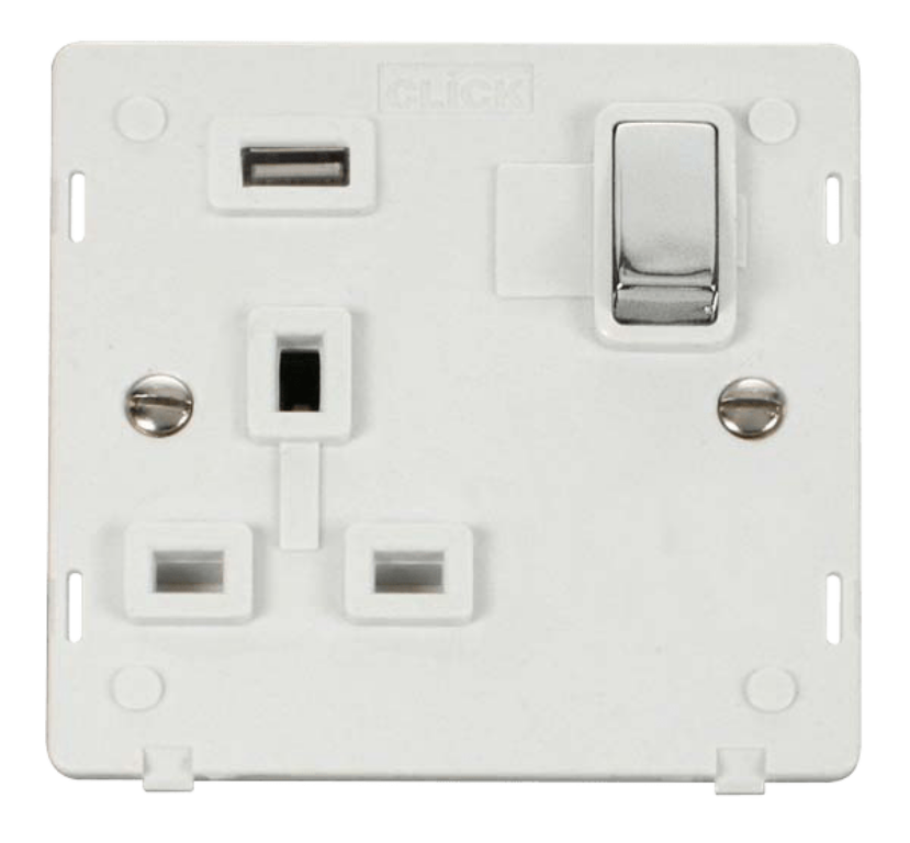Click Definity Polar White 1 Gang 13A Ingot Switched Socket and 2.1A ...