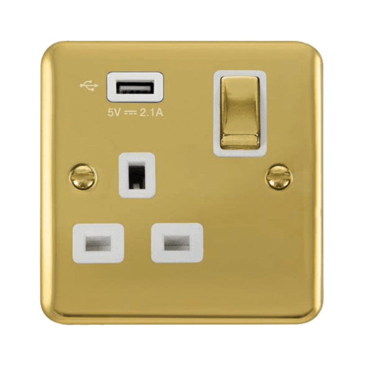 Click Deco Plus Polished Brass 1 Gang 13A Ingot Switched Socket and 2 ...