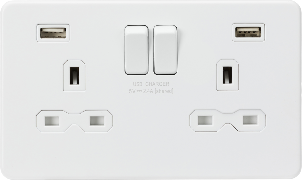 Knightsbridge Screwless Matt White 13A 2 Gang Switched Socket with Dual ...