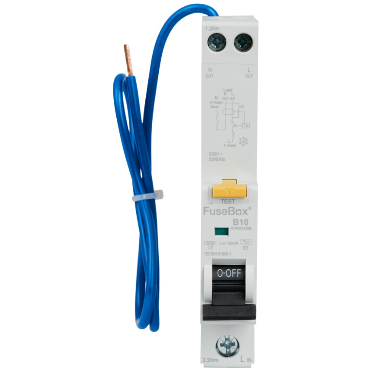 FuseBox 10A 30mA B Curve Type A 6kA Single Pole RCBO | UKES