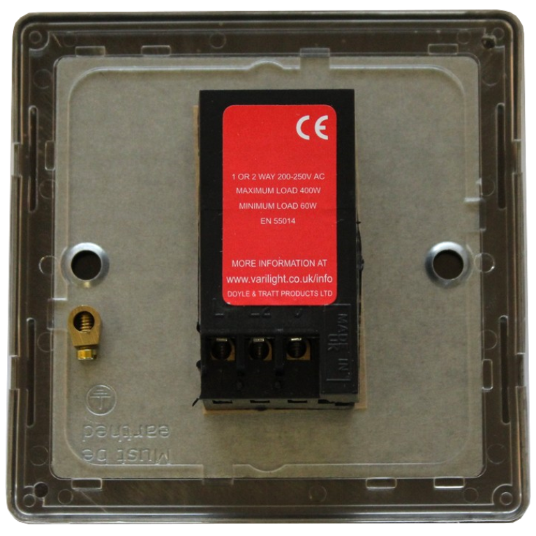 Varilight Screwless V-Dim Brushed Brass 1 Gang 2 Way 60-400W Push-On ...