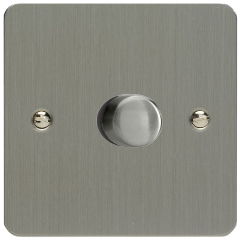 Varilight Ultraflat V-Dim Brushed Steel 1 Gang 2 Way 60-400W Push-On ...