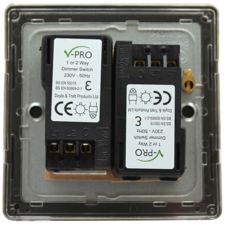 Varilight Screwless V-Pro Brushed Brass 2 Gang 2 Way 0-120W Push-On/Off ...