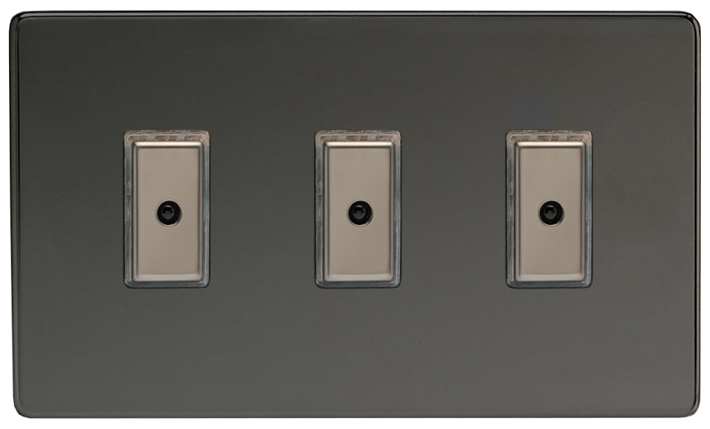 Varilight Screwless V-Pro Multi-Point Iridium Black 3 Gang 1 Way 0-100W ...