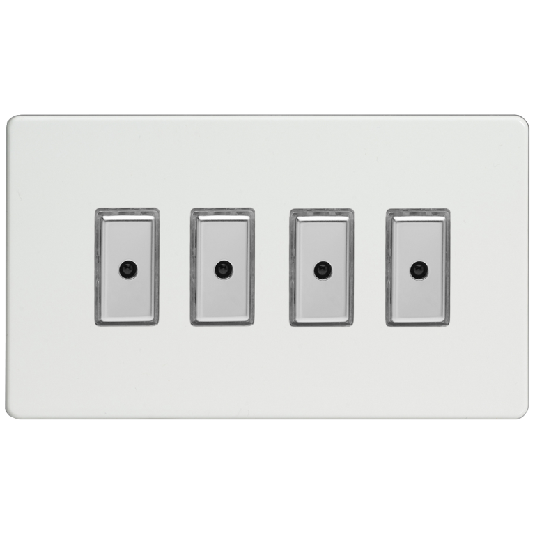 Varilight Screwless V-Pro Multi-Point Premium White 4 Gang 1 Way 0-100W ...