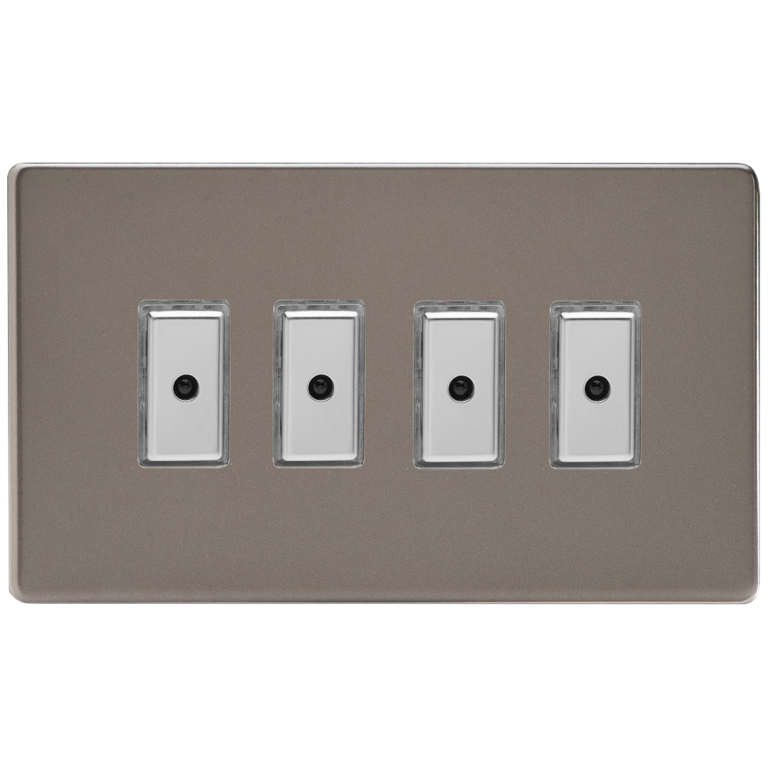 Varilight Screwless V-Pro Multi-Point Pewter Effect 4 Gang 1 Way 0-100W ...
