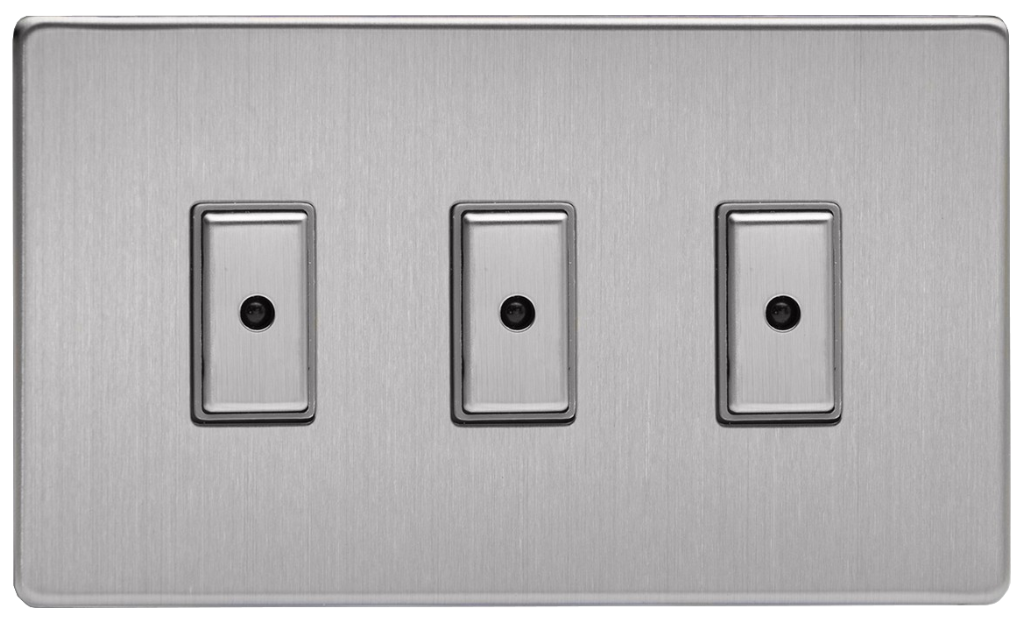 Varilight Screwless V-Pro Multi-Point Brushed Steel 3 Gang 1 Way 0-100W ...