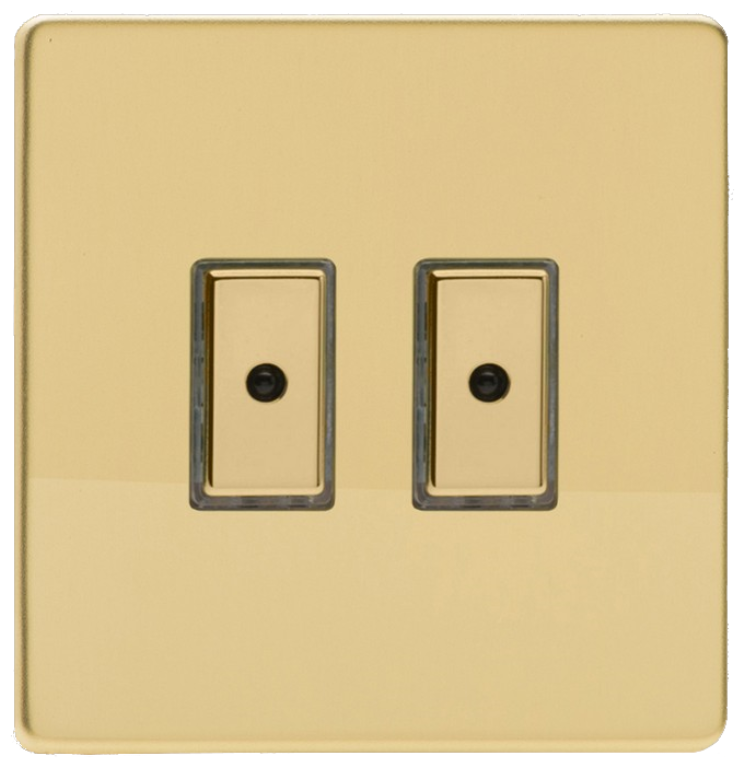 Varilight Screwless V-Pro Multi-Point Polished Brass 2 Gang 1 Way 0 ...