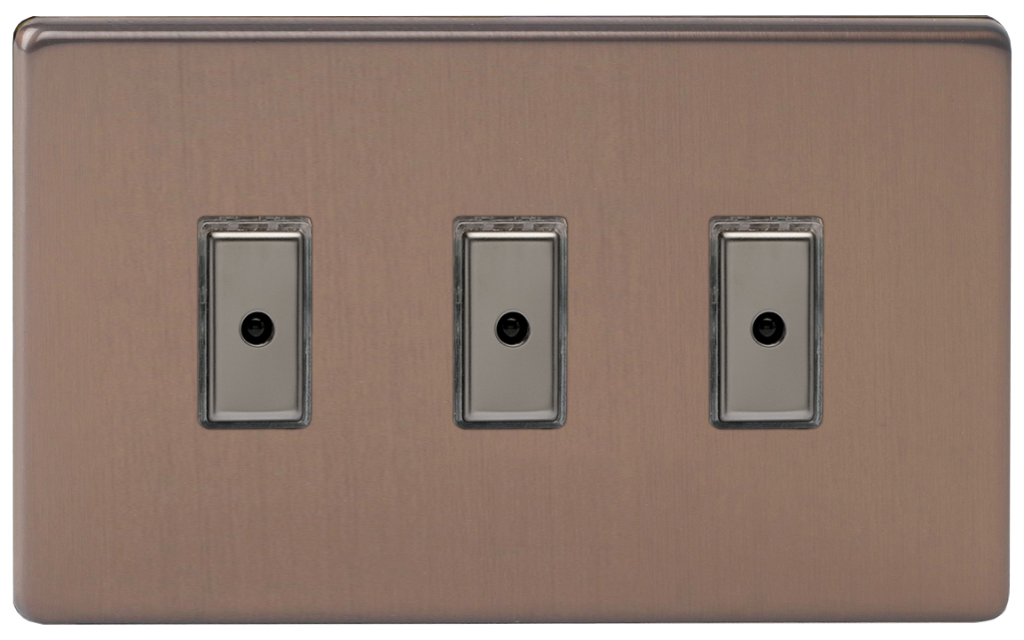 Varilight Screwless V-Pro Multi-Point Brushed Bronze 3 Gang 1 Way 0 ...