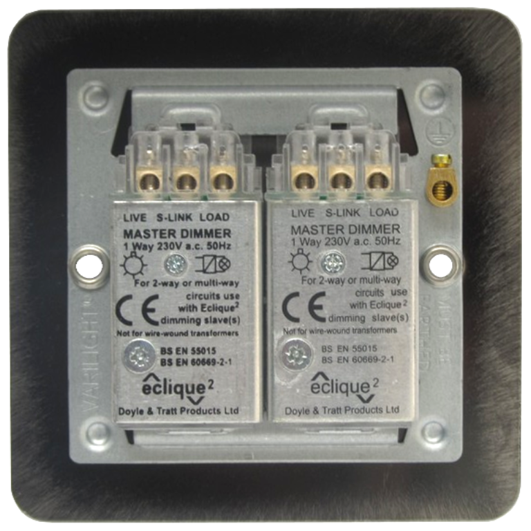 Varilight Ultraflat V-Pro Multi-Point Brushed Brass 2 Gang 1 Way 0-100W ...