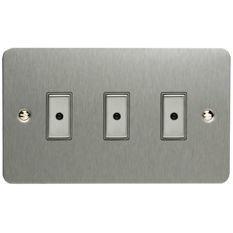 Varilight Ultraflat V-Pro Multi-Point Brushed Steel 3 Gang 1 Way 0-100W ...