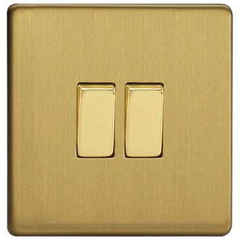 Varilight Screwless Brushed Brass 2 Gang 10A Intermediate Switch | UKES