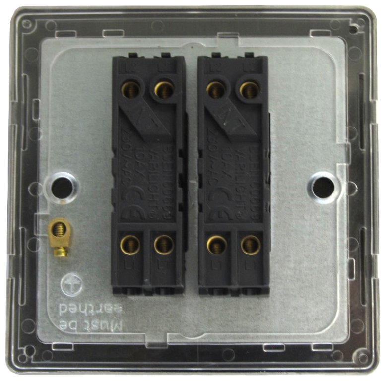Varilight Screwless Brushed Brass 2 Gang 10A Intermediate Switch | UKES