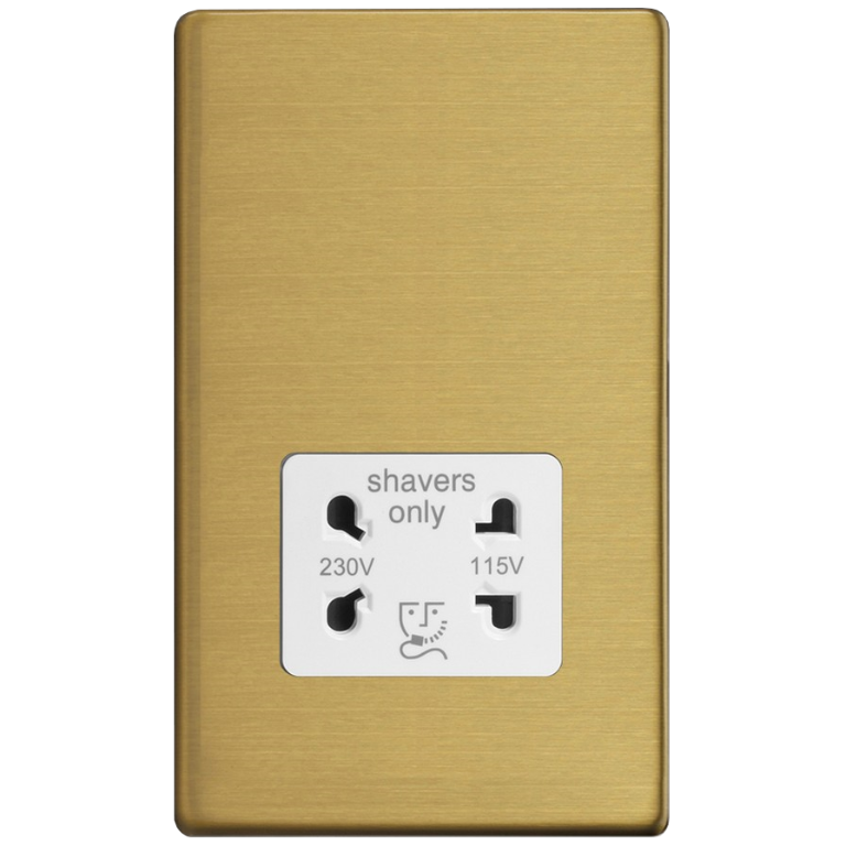 Varilight Screwless Brushed Brass Dual Voltage Shaver Socket with White ...