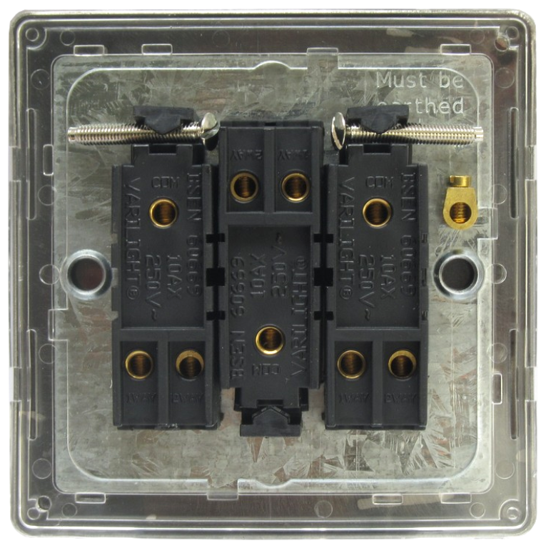 Varilight Screwless Brushed Brass 3 Gang 10A 2 Way Toggle Switch | UKES