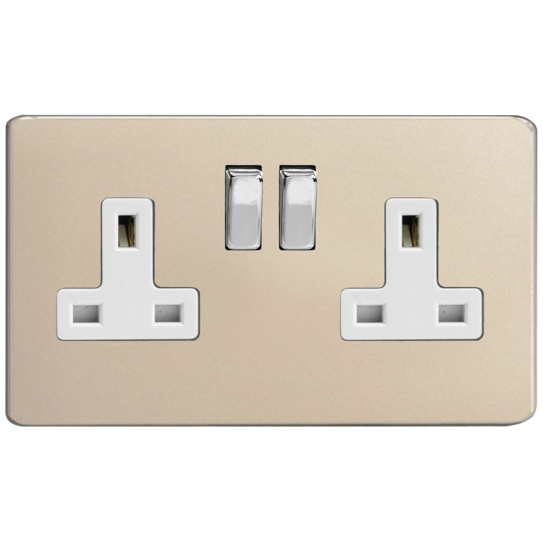 Varilight Screwless Satin Chrome 2 Gang 13A Double Pole Switched Socket ...