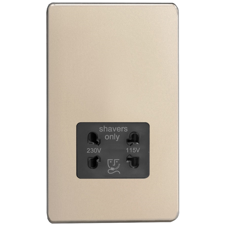 Varilight Screwless Satin Chrome Dual Voltage Shaver Socket with Black ...