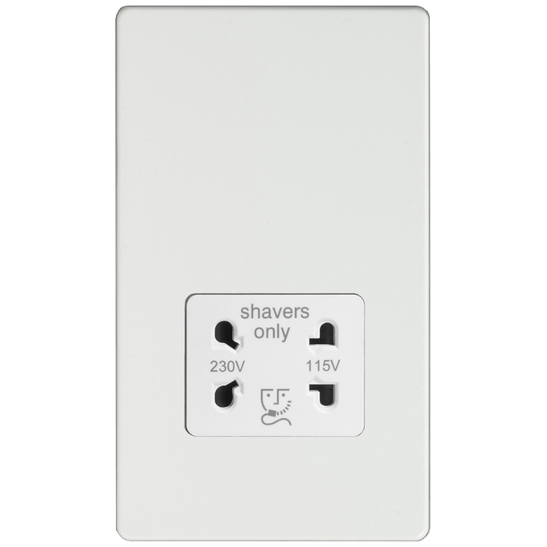 Varilight Screwless Premium White Dual Voltage Shaver Socket with White ...