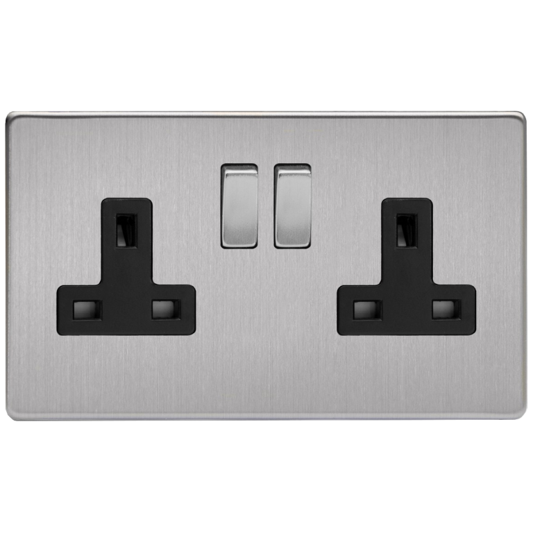 Varilight Screwless Brushed Steel 2 Gang 13A Double Pole Switched ...