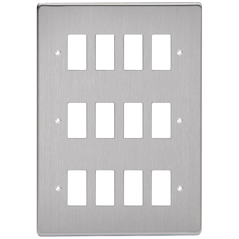 Varilight PowerGrid Brushed Steel 12 Gang Faceplate | UKES
