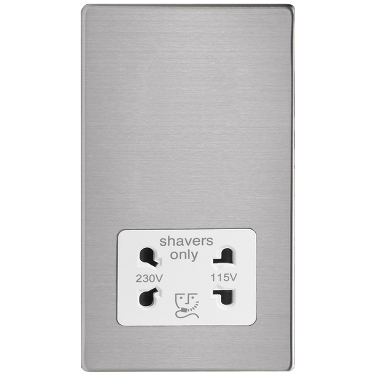 Varilight Screwless Brushed Steel Dual Voltage Shaver Socket with White ...