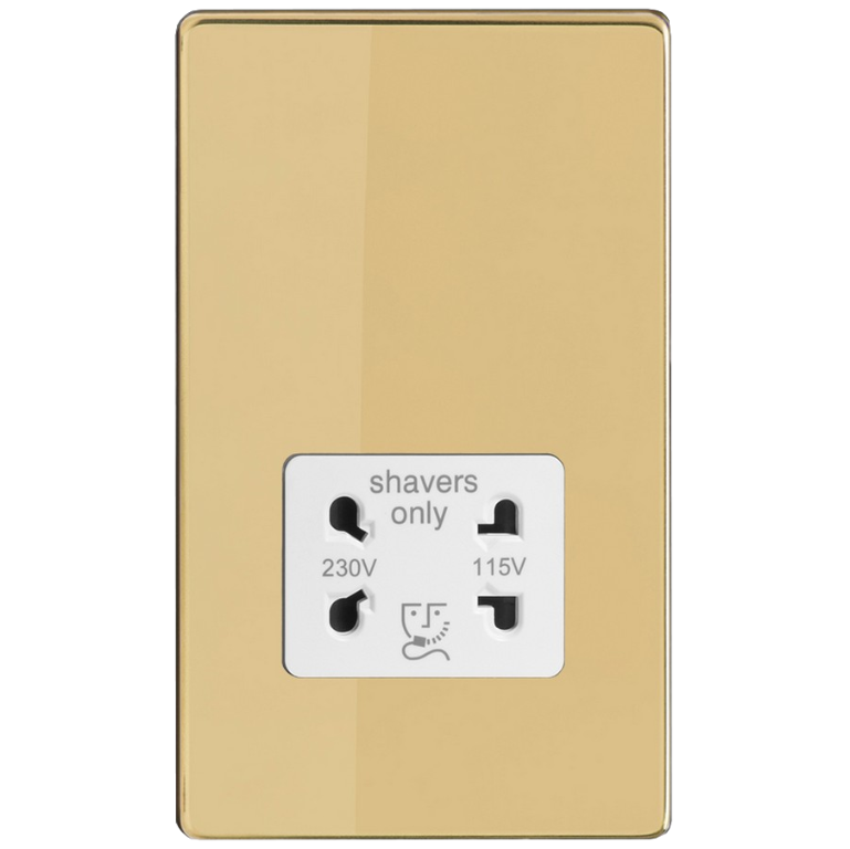 Varilight Screwless Polished Brass Dual Voltage Shaver Socket with ...