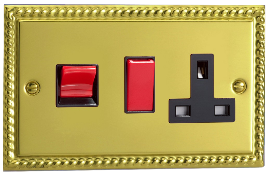 Varilight Classic Georgian Brass 45A Cooker Switch with 13A DP Switched ...