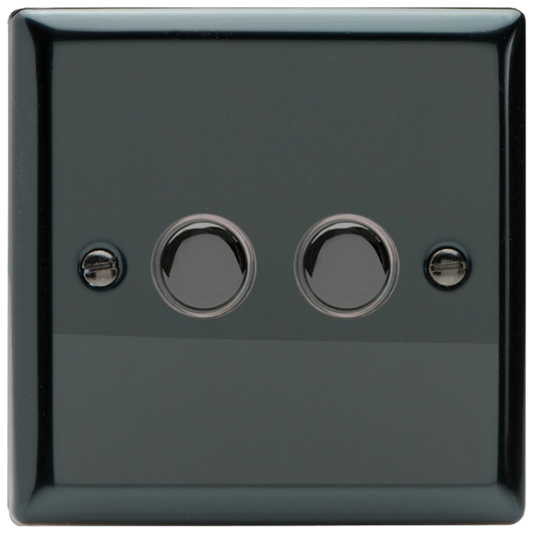 Varilight Classic Iridium Black 2 Gang 6A 2 Way Push-On/Off Impulse ...