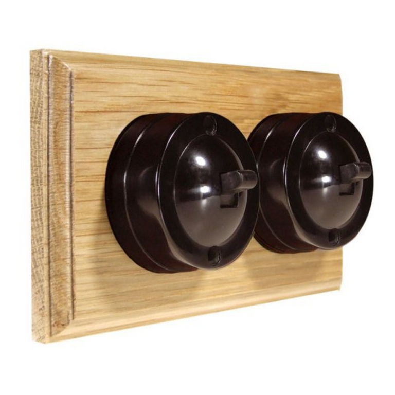 Varilight Kilnwood Oak 2 Gang 6A 1 or 2 Way Bakelite Vertical Dome ...