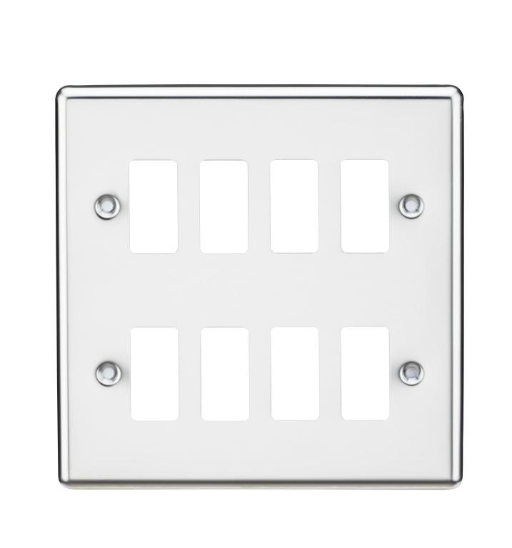 Knightsbridge Rounded Edge Polished Chrome 8 Gang Grid Faceplate | UKES