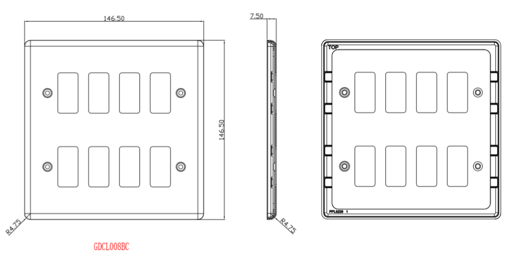 Knightsbridge Rounded Edge Brushed Chrome 8 Gang Grid Faceplate | UKES