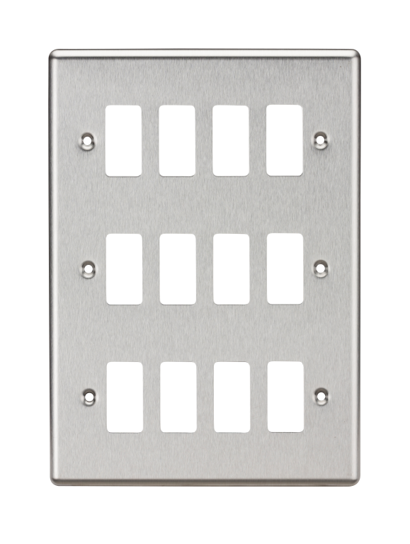 Knightsbridge Rounded Edge Brushed Chrome 12 Gang Grid Faceplate | UKES