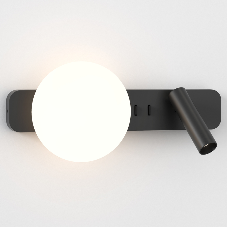 Astro Zeppo Matt Black Wall Light with LED Reading Light | UKES