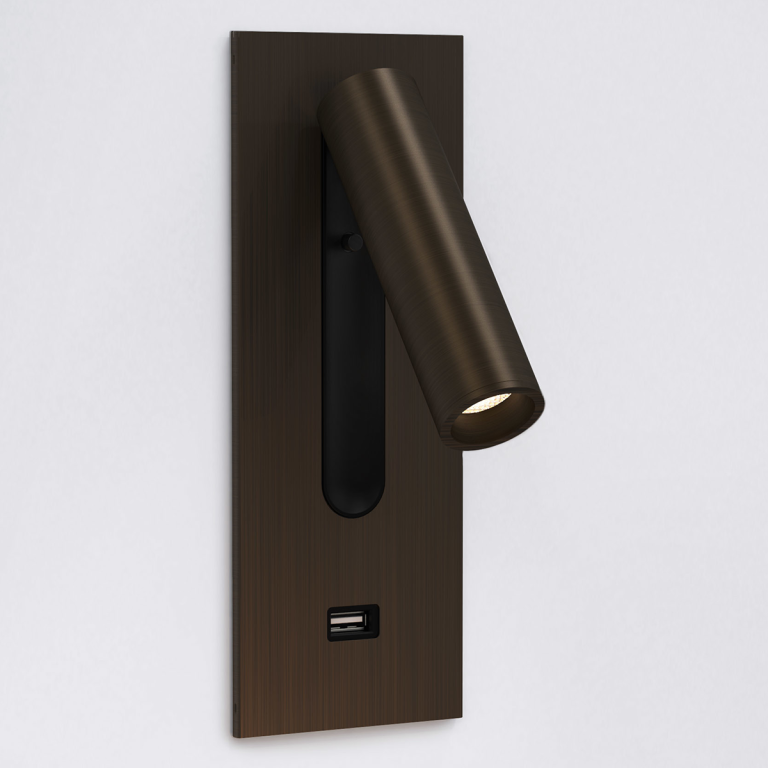 Astro Fuse 3 Bronze LED Wall Reading Light with USB Charging Socket | UKES