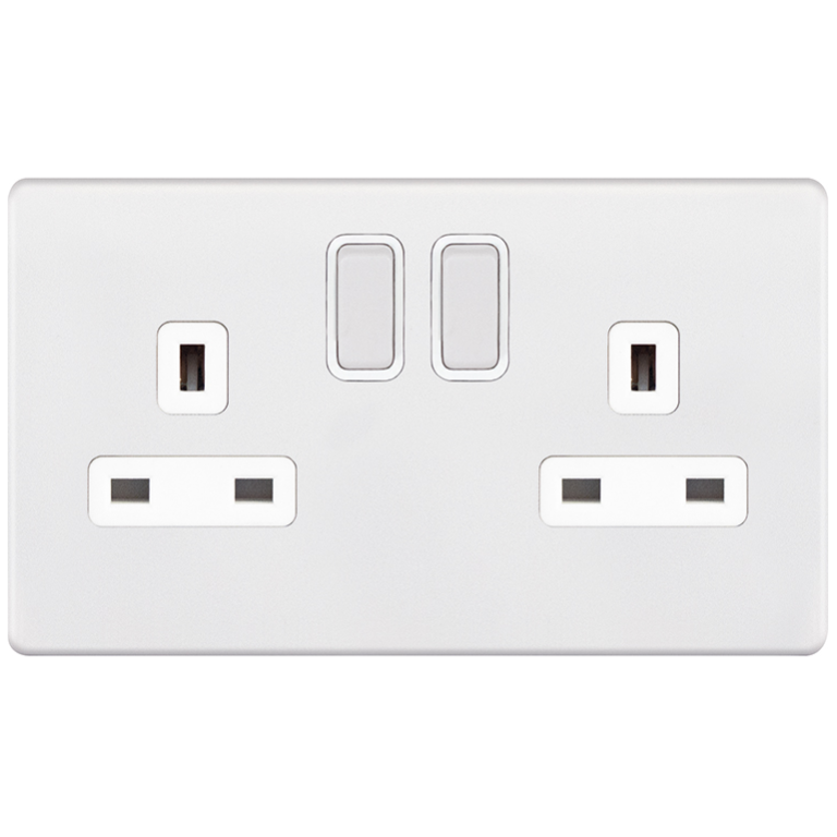 Selectric 5M-Plus Matt White 2 Gang 13A DP Switched Socket with White ...