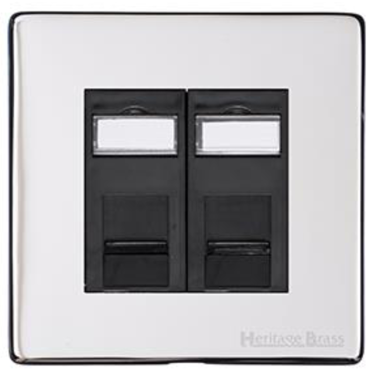 Heritage Brass Studio Polished Chrome 2 Gang RJ45 Socket with Black ...