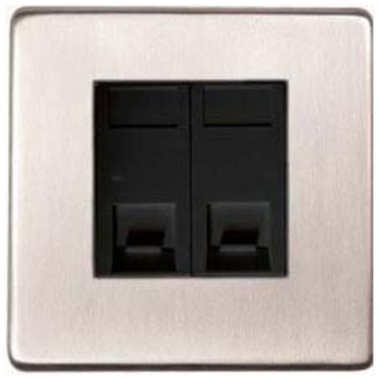 Heritage Brass Studio Satin Nickel 2 Gang RJ45 Socket with Black Insert ...
